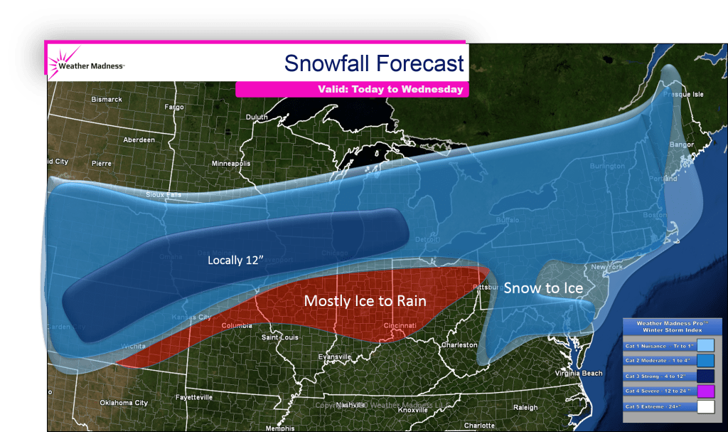 Updated Snow Map Today to Wednesday - WeatherMadness